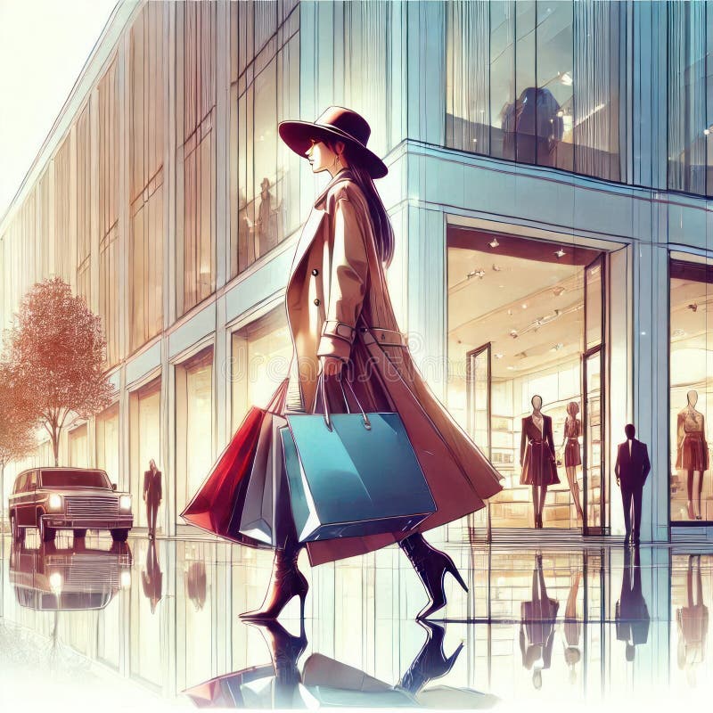Woman with Shopping in Front of a Store. Stock Image - Image of ...