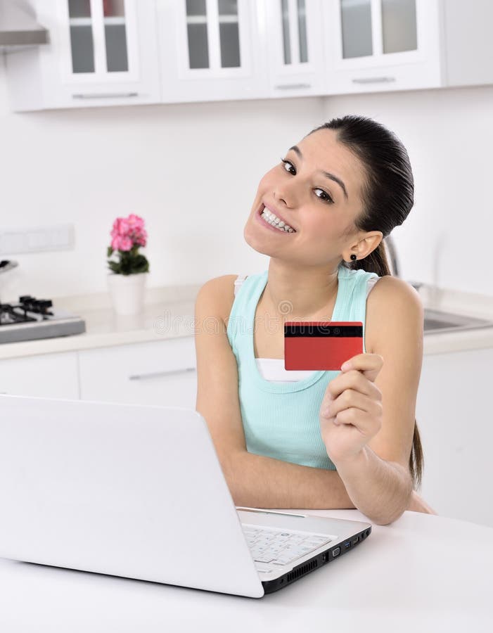 Woman Shopping Online at Home Stock Image - Image of female, commerce ...