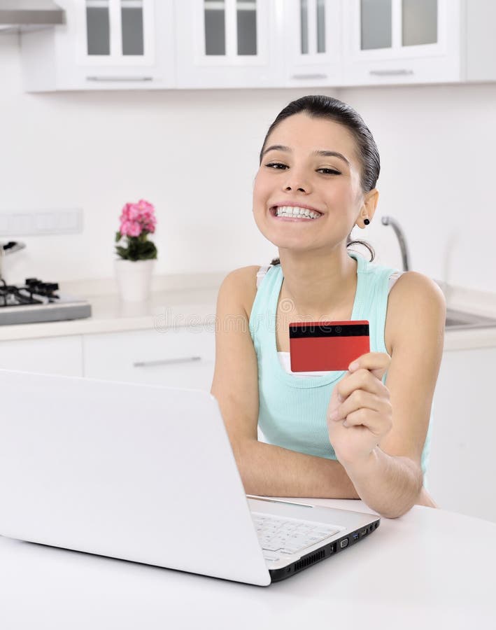 Woman Shopping Online at Home Stock Image - Image of debit, indoors ...