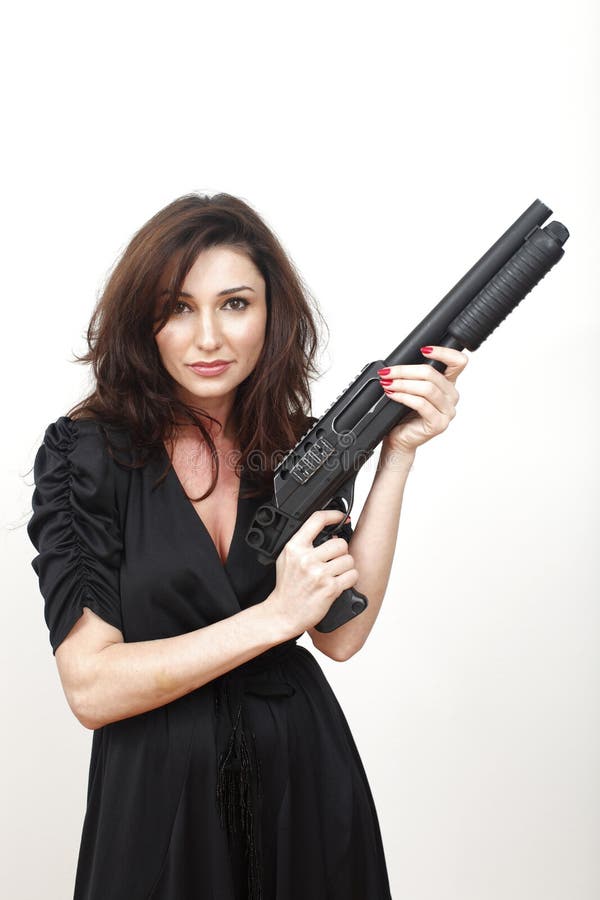 Woman with shotgun stock image. Image of shooting, weapon - 874567