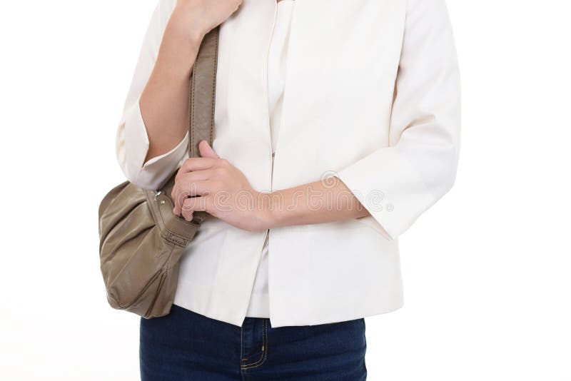 Woman with a shoulder bag stock image. Image of female - 93332073