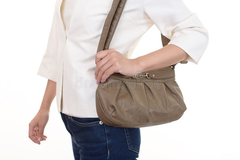 Woman with a shoulder bag stock image. Image of body - 93332351