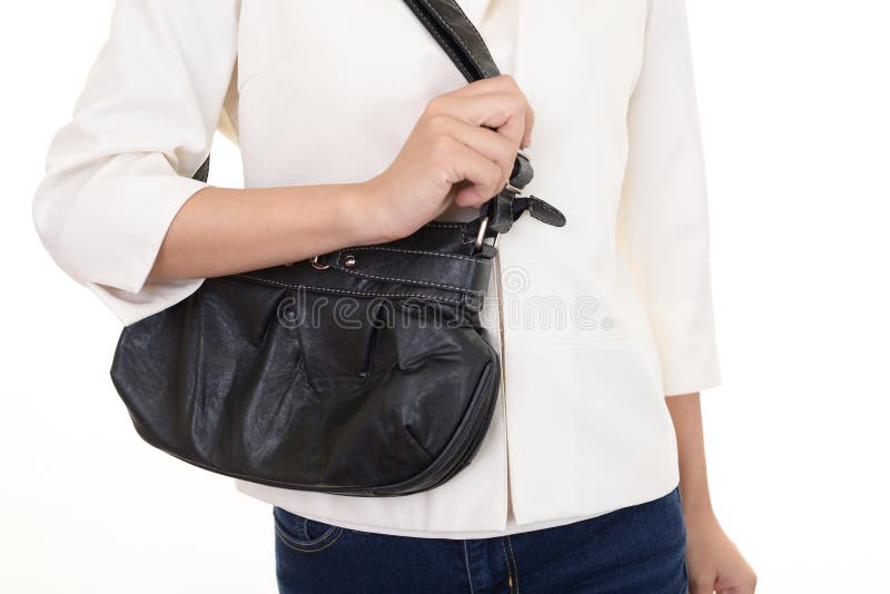 Woman with a shoulder bag stock photo. Image of health - 93332604