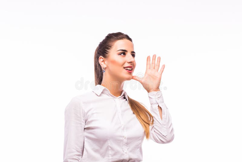 Woman Shouting - Isolated Over a White Background Stock Image - Image ...