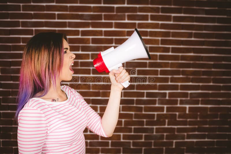 Woman Shouting on Megaphone Stock Image - Image of color, leisure: 97381957