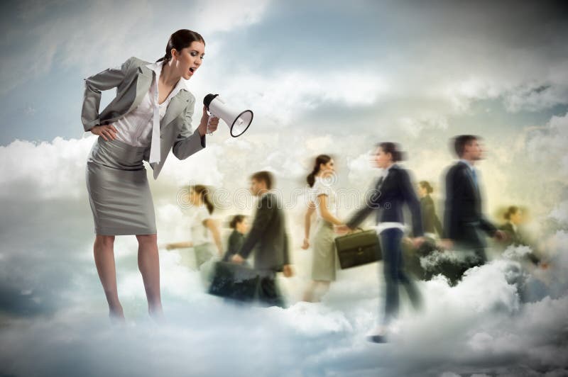 Woman Shouting into a Megaphone at the Crowd Stock Image - Image of ...