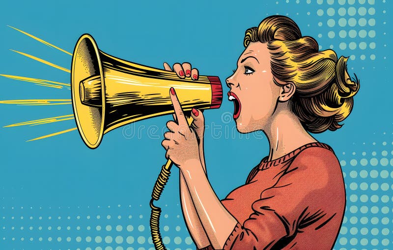 Woman Shouting into Megaphone in Pop Art Style Stock Illustration ...
