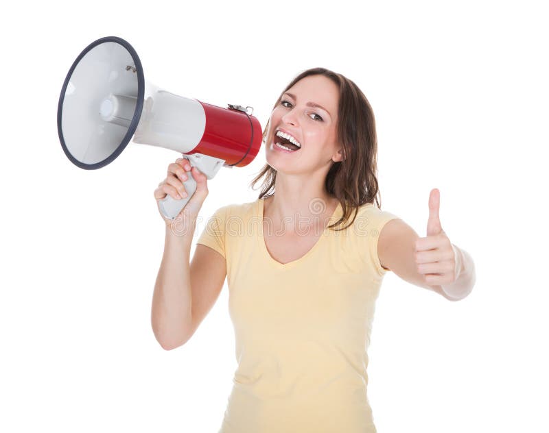 Woman Shouting through Megaphone Stock Photo - Image of happy, adult ...