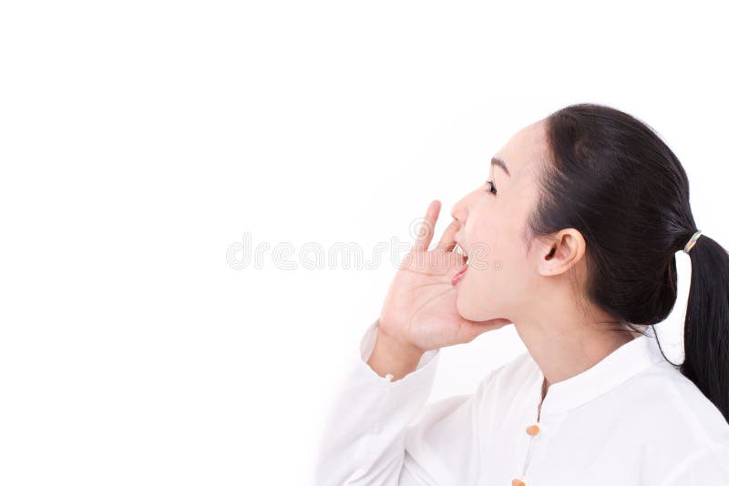 Woman Shouting Up To Blank Space Stock Photos - Free & Royalty-Free ...