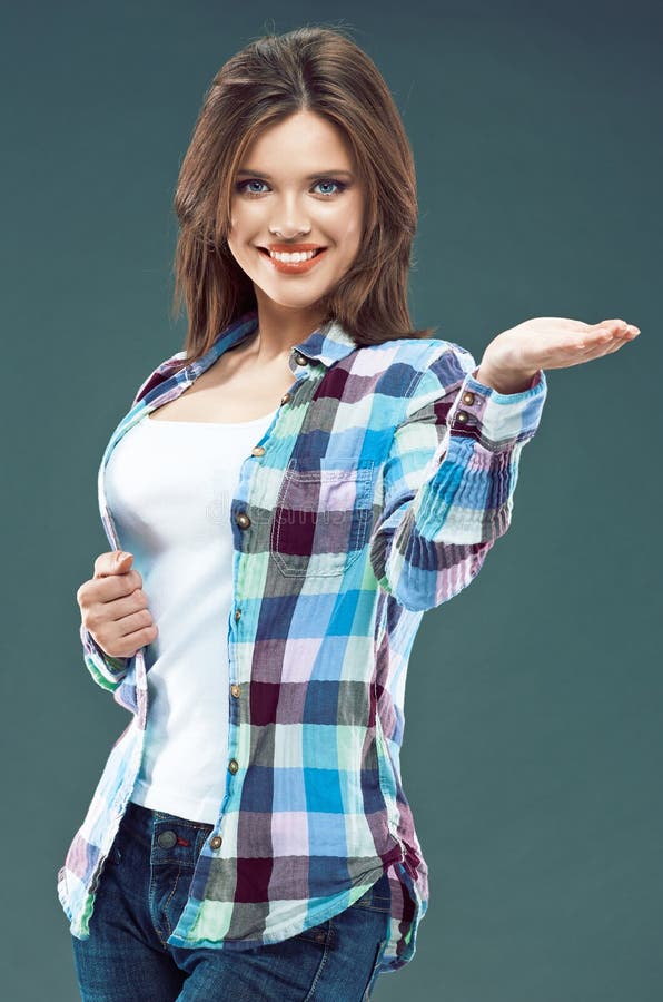 Woman show empty hands. stock photo. Image of model - 112574876
