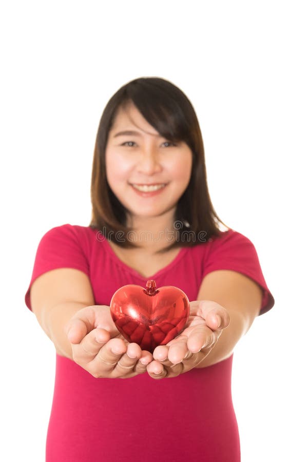 Woman Show Heart Hands Isolated Stock Image - Image of attractive ...