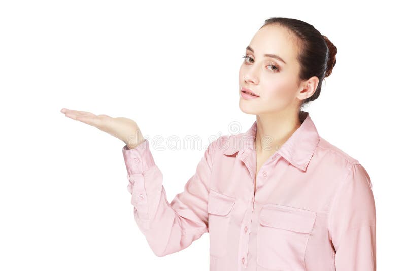 Woman show something stock image. Image of beautiful - 68316753