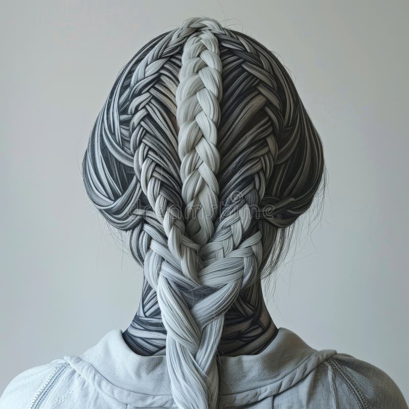 A Woman Showcasing a Detailed Braid Hairstyle, Featuring Complex Shapes ...