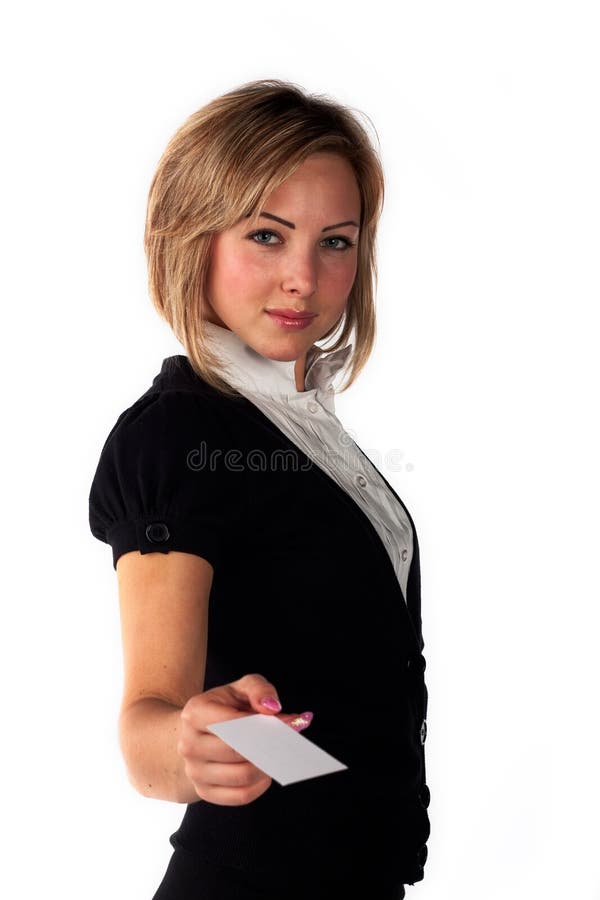 Woman Showing Business Card Stock Image - Image of hand, businesscard ...