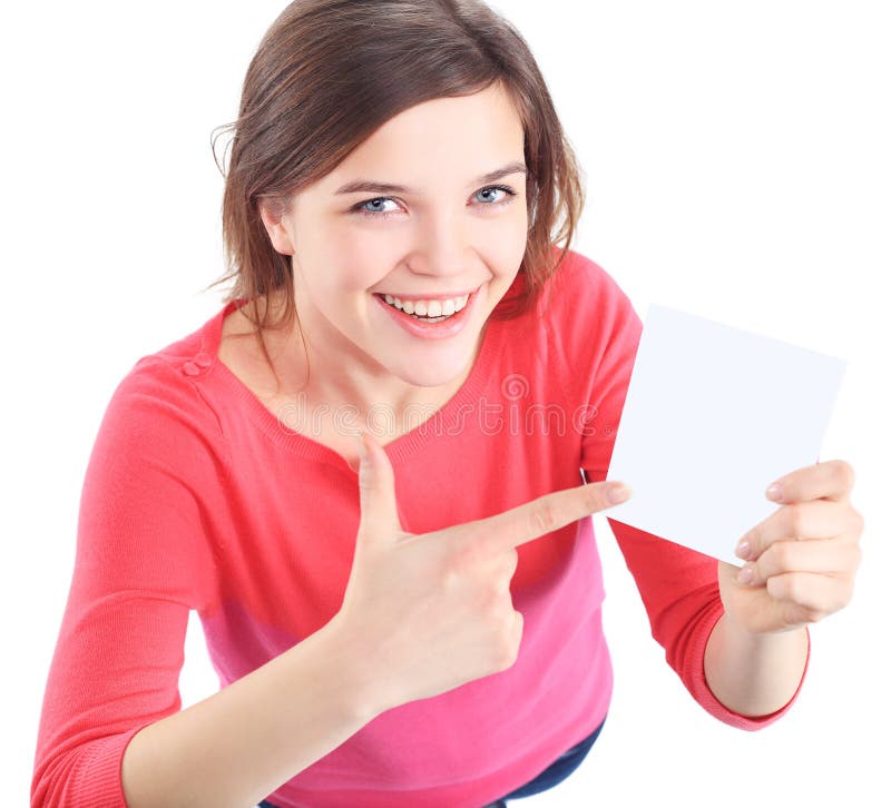 Woman Showing Empty Blank Paper Sign Board Stock Image - Image of ...