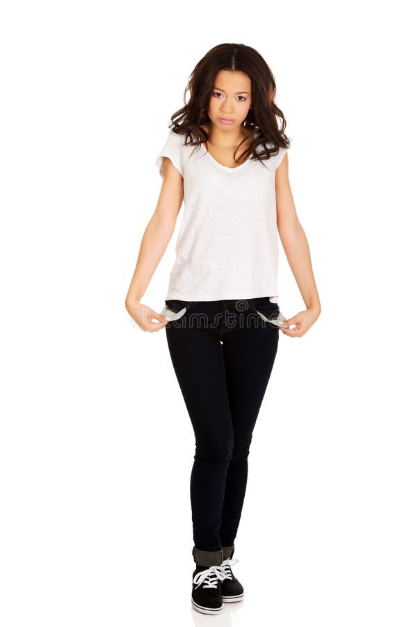 Woman Showing Empty Pockets. Stock Image - Image of caucasian, female ...