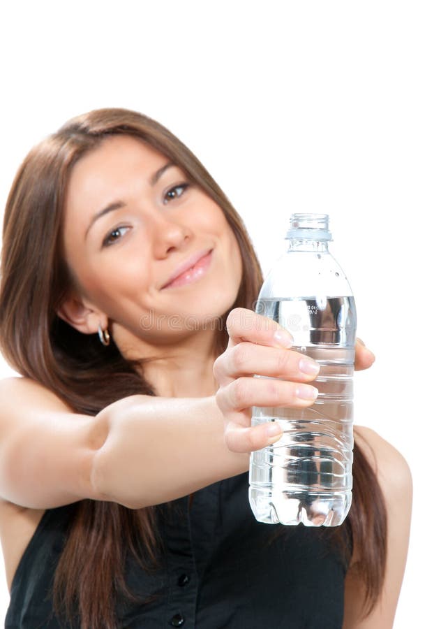 Woman Showing or Giving Bottle of Pure Still Drinking Water Stock Image ...