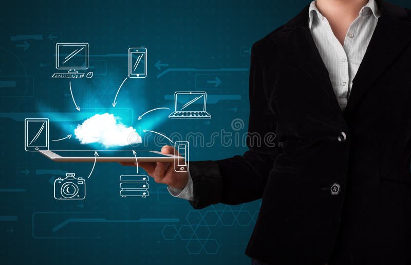 Woman Showing Hand Drawn Cloud Computing Stock Photo - Image of ...
