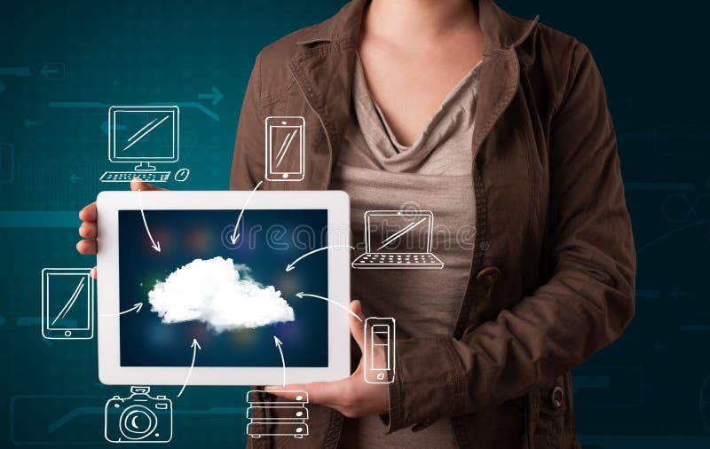 Woman Showing Hand Drawn Cloud Computing Stock Photo - Image of ...