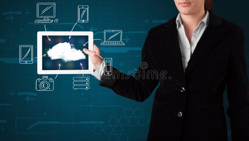 Woman Showing Hand Drawn Cloud Computing Stock Photo - Image of ...