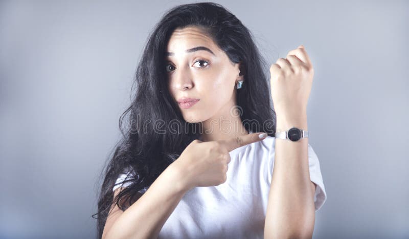 Woman Showing the Hand Watch Stock Photo - Image of time, woman: 200992598