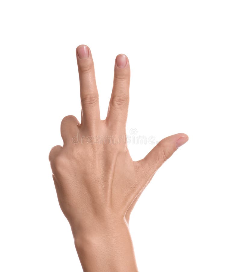 Woman Showing Hand on White Background Stock Photo - Image of palm ...