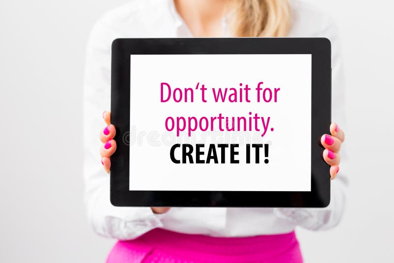 Woman Showing Motivational Quote on Tablet Stock Photo - Image of ...