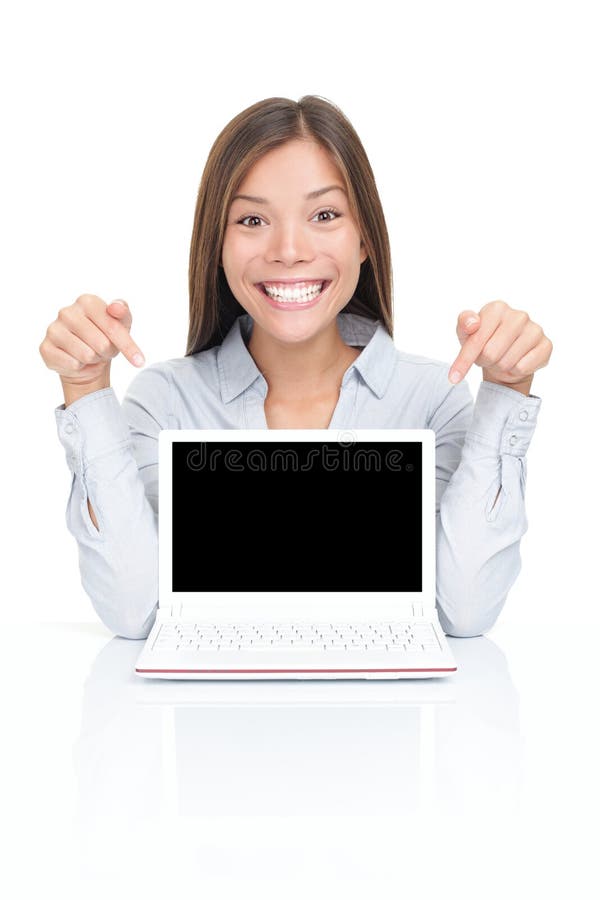 Woman Showing Netbook Laptop Stock Photo - Image of advertisement, girl ...