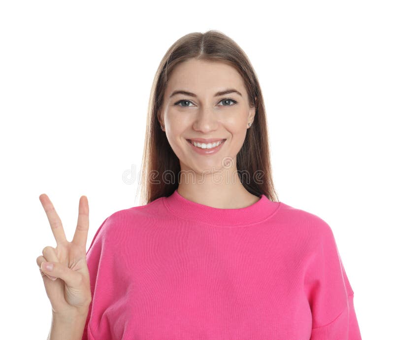 Woman Showing Number Two with Her Hand on White Background Stock Photo ...