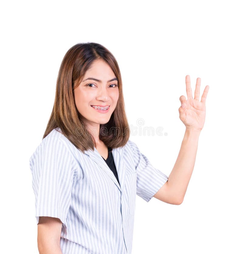 Woman Showing OK Hand Sign Over Eye on White Background Stock Image ...