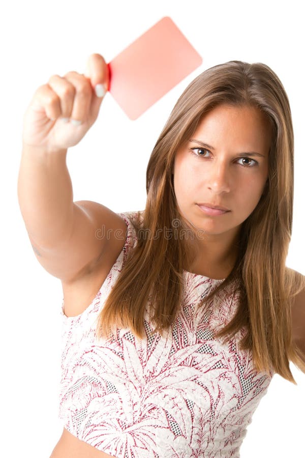 Woman Showing Red Card stock photo. Image of woman, hand - 75436540
