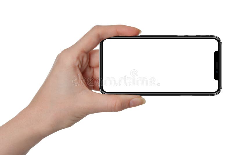 Woman Showing Smart Phone Similar To Iphone X Isolated on White Stock ...