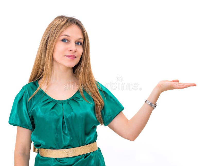 Woman showing and smiling stock image. Image of explaining - 25461043
