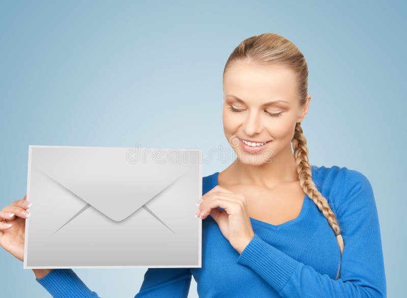 Woman Showing Virtual Envelope Stock Photo - Image of card, holding ...