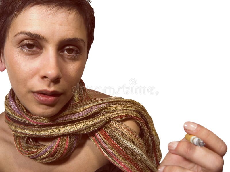 Woman with Showl and Cigarette Stock Image - Image of face, details: 498407