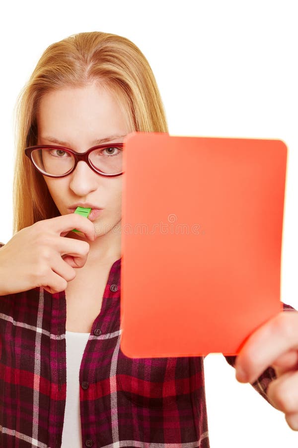 Woman Shows a Red Card As a Warning Stock Photo - Image of serious ...