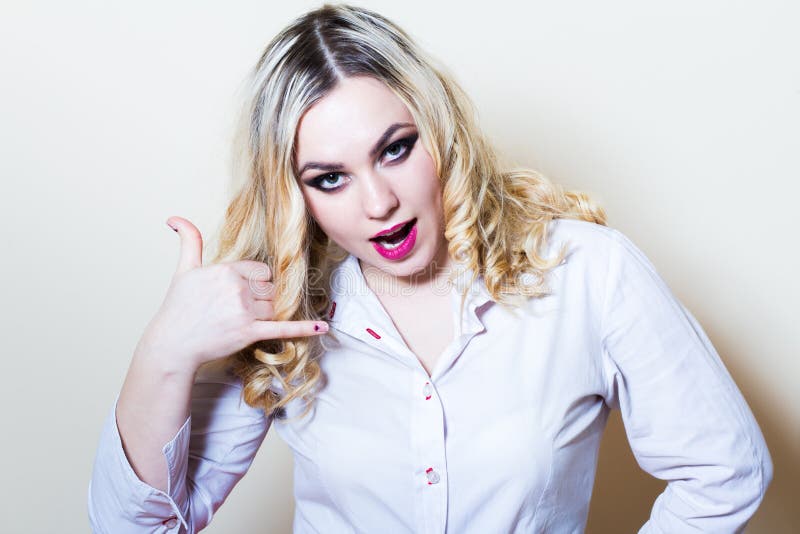 A Woman Shows an Indecent Gesture - Middle Finger Stock Photo - Image ...