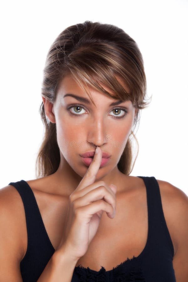 Woman shushes stock photo. Image of pretty, silent, shush - 17506764