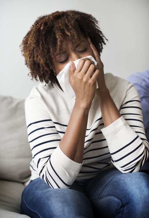 Woman Sick and Sneezing on the Couch Stock Image - Image of cough ...