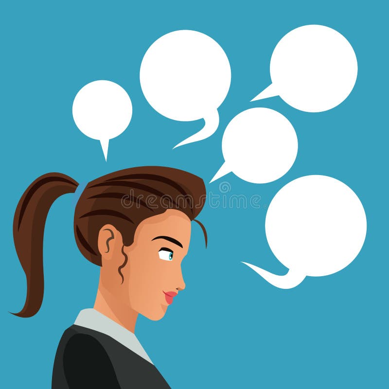 Woman Side Thinking with Bubbles Speech Stock Vector - Illustration of ...