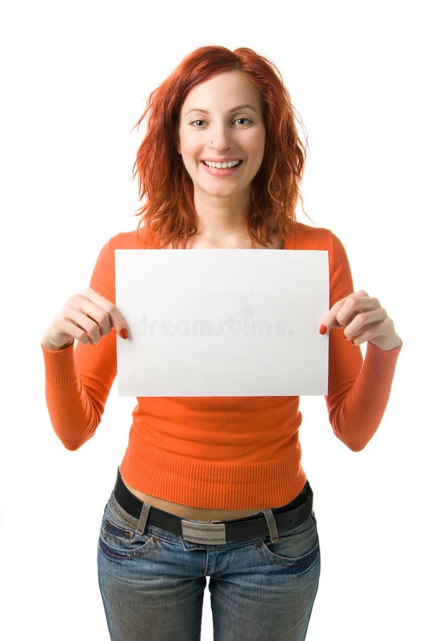 Woman with sign stock photo. Image of mesage, empty, holding - 1638934