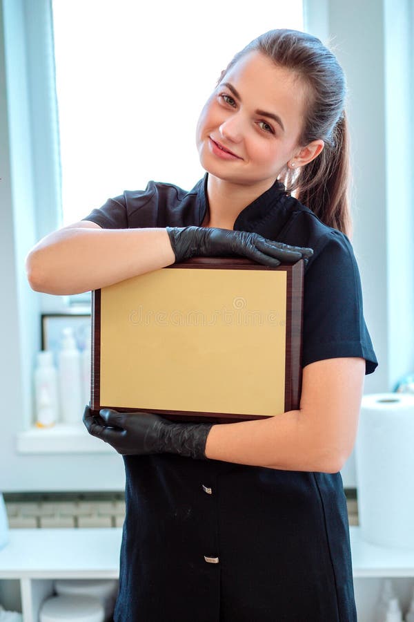 Woman with a sign stock image. Image of happy, caucasian - 134119141