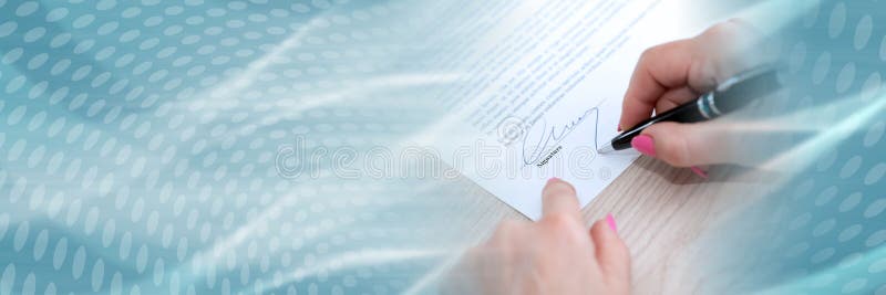 Woman Signing a Contract; Panoramic Banner Stock Photo - Image of ...