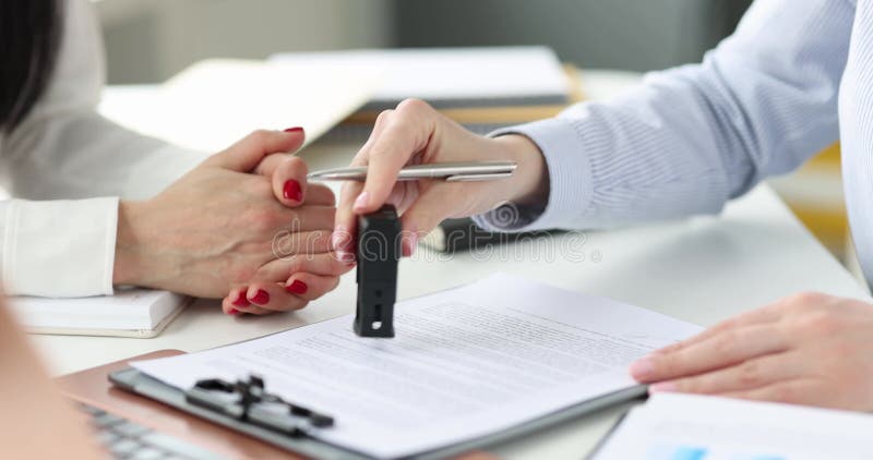 Woman Signing Document and Putting Stamp in Office 4k Movie Stock Video ...