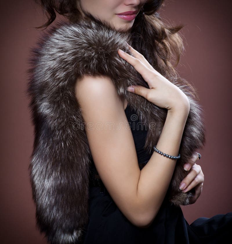 Woman in silver fox fur stock image. Image of hand, beautiful - 16845999