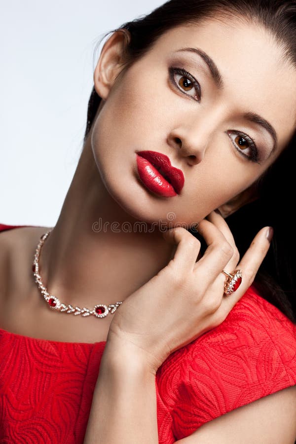 Woman with silver jewelry stock photo. Image of face - 32432604