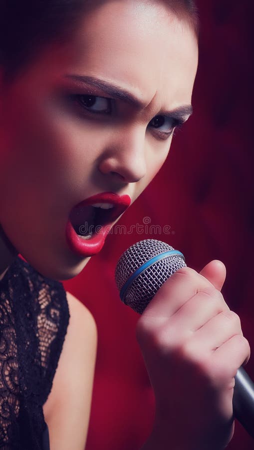 Woman Singer with Microphone Stock Image - Image of fashion, elegant ...