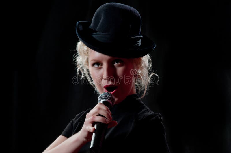 Two Women Singing in Microphone Stock Image - Image of professional ...