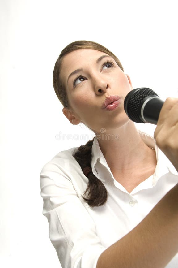 Woman singing with mike stock photo. Image of professional - 6578358