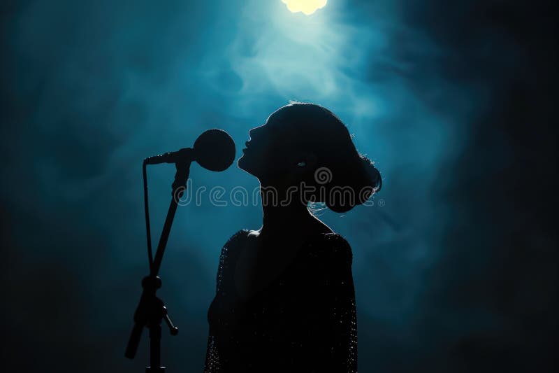 A Woman Sings into a Microphone in Front of a Full Moon, Perfect for ...